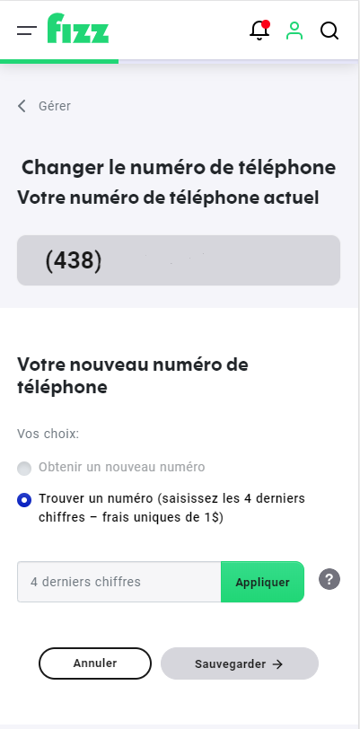 Obtenir un nouveau numéro de téléphone | Fizz